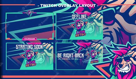 Lion Retro Gaming Diseño De Diseño Streamer Twitch Logo Personaje Vector Premium