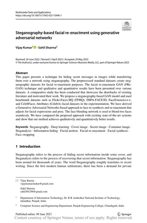 Steganography Based Facial Re Enactment Using Generative Adversarial