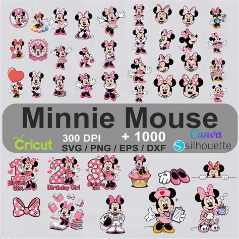 Pink Minnie Mouse Clipart Bundle Cartoon Png Svg Digital Download