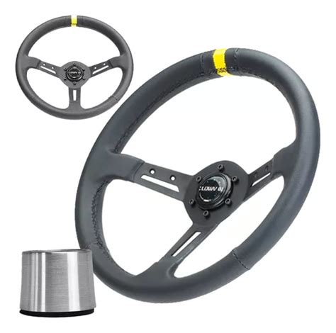Volante Esportivo Lowv Colt Preto 9 Furos Tarja Amarelo Parcelamento Sem Juros