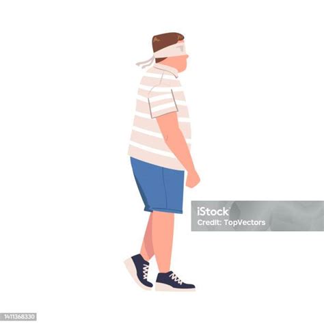 Man Character Wearing Blindfold Following Someone Trusting And Having