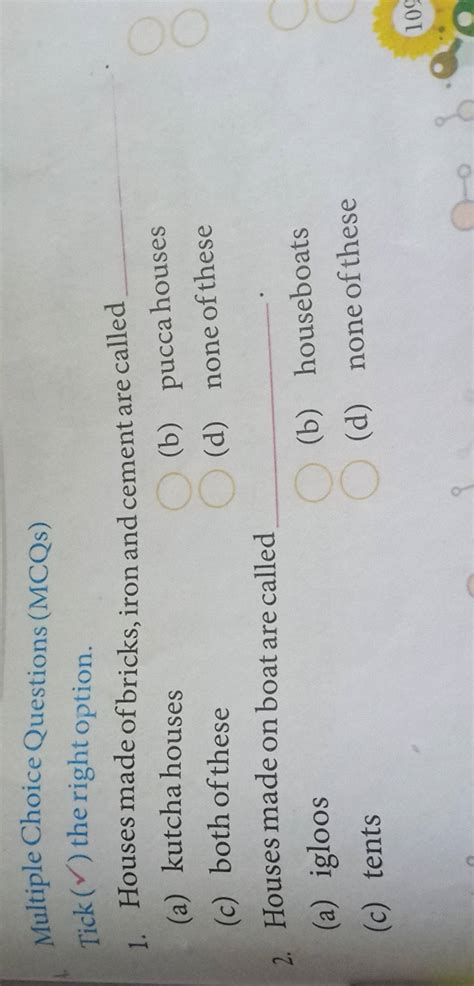 Multiple Choice Questions Mcqs Tick The Right Option 1 Houses Mad