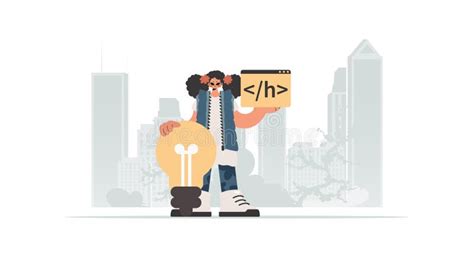 The Young Lady Is Holding A Browser Window With A Programming Image And Is Additionally