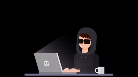 Hacker With Laptop Computer Stealing Passwords And Breaking In