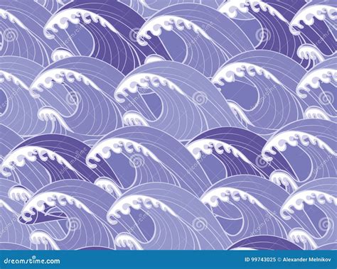 Seamless Repeating Pattern Consisting Of Abstract Sea Waves Stock