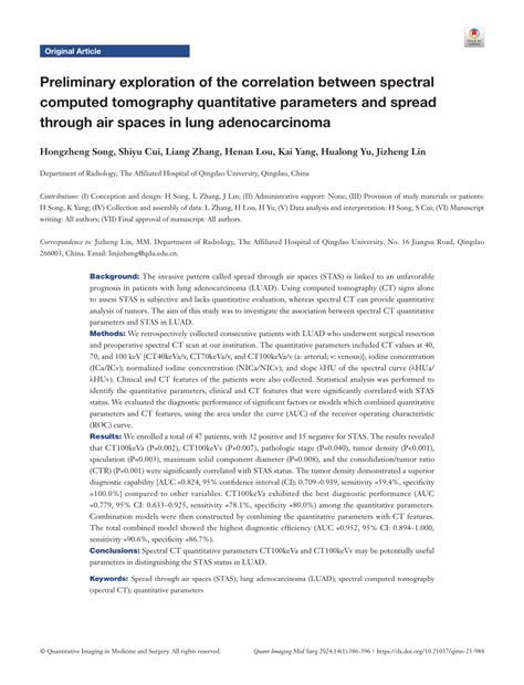 Pdf Preliminary Exploration Of The Correlation Between Spectral Computed Tomography