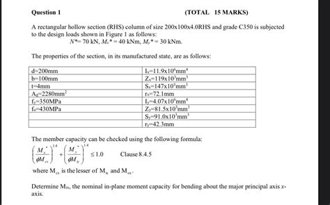 Solved A Rectangular Hollow Section Rhs Column Of Size