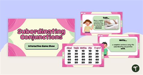 Subordinating Conjunctions Game Show Interactive Activity Teach Starter