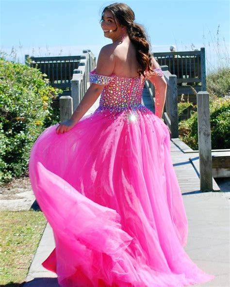 Shop Off The Shoulder Beading Hot Pink Tulle Prom Dress From