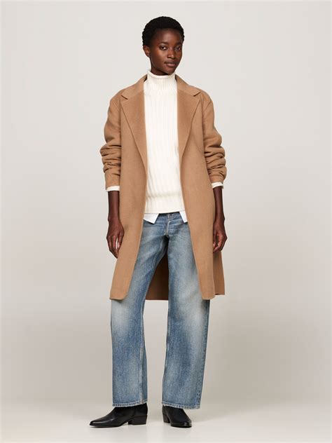 Double Faced Wool Rich Belted Coat Ww0ww43603gwe Tommy Hilfiger
