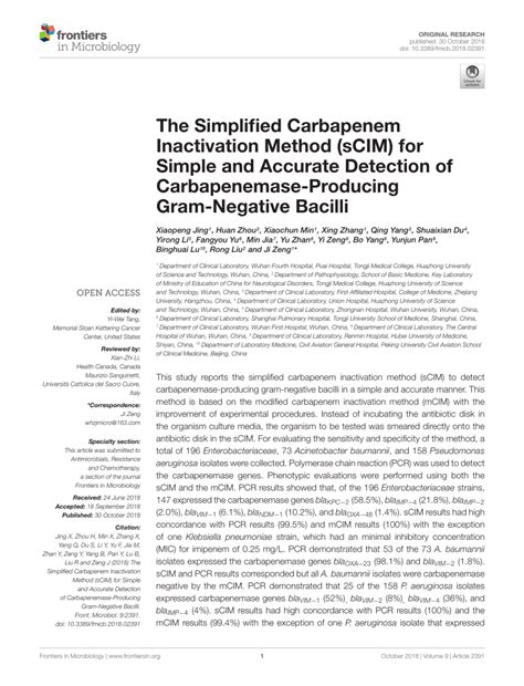 Pdf The Simplified Carbapenem Inactivation Method Scim For Simple And Accurate Detection Of