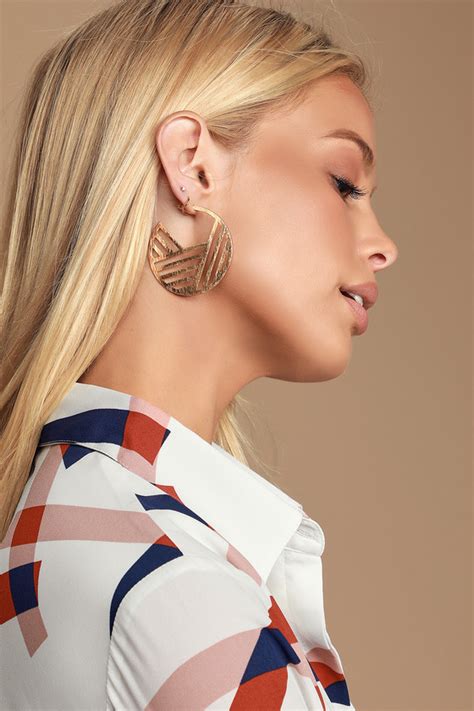 Cute Gold Earrings Hoop Earrings Distressed Earrings Lulus