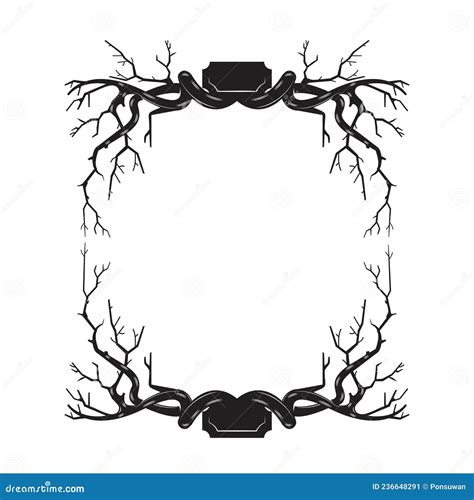Branches Tree Roots Frame Woodcut Vintage Line Art Vector Illustration