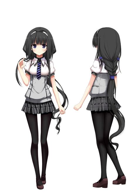 1girl Aixioo Blackhair Braid Charactersheet Highres Longhair Maryjanes Necktie Original