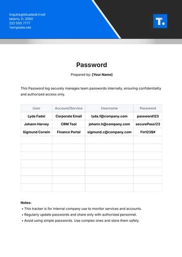 Free Password Template To Edit Online