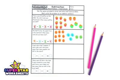 Subtraction Word Problems Superstar Worksheets