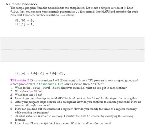 Solved A Simpler Fibonacci The Sample Program From The Chegg
