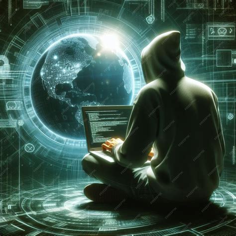 Premium Ai Image 3d Young Programmer Back View Works On Laptop With Dark Green Hacker Theme