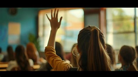 Premium Photo A Student Raises A Hand To Ask A Question In The Classroom