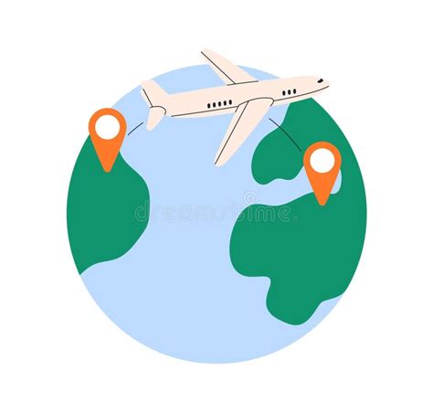 Air Plane Travels To Destination Point Airplane Route Flight Navigation Tourism Concept Stock