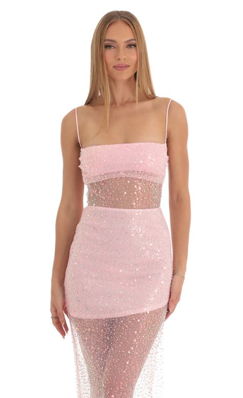 Marielle Sequin Maxi Dress In Pink Lucy In The Sky