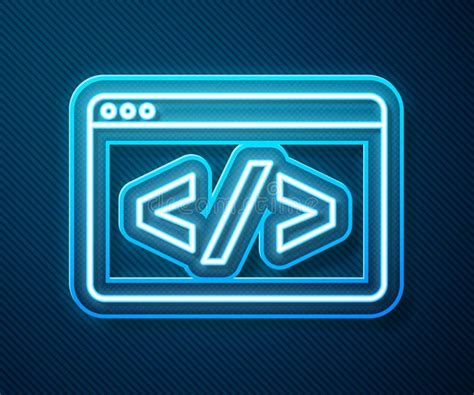 Glowing Neon Line Web Design And Front End Development Icon Isolated On Blue Background Vector