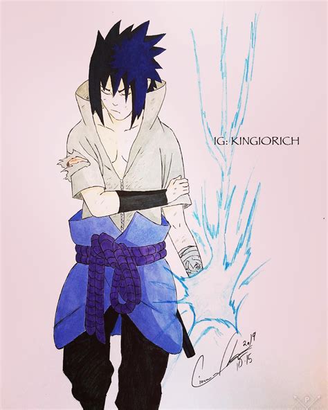 Simple Drawing Of Sasuke Used A Combination Of Color Pencils And