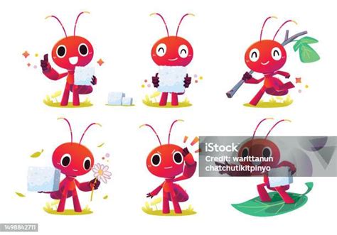 Koleksi Pengiriman Maskot Karakter Semut Kartun Lucu Ilustrasi Stok