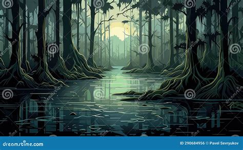 Trees Cypress Swamp Dense Stock Illustration Illustration Of Trees