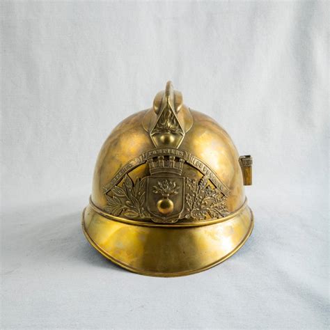 Early 20th Century French Brass Firemans Helmet With Original Leather