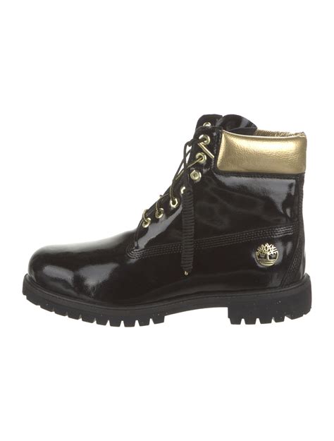 Timberland Patent Leather Colorblock Pattern Combat Boots Black Boots