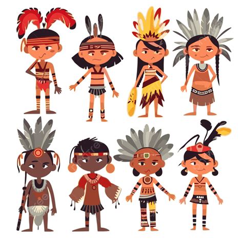 Tribu Clipart Niños De Indios Indígenas En Diferentes Disfraces De