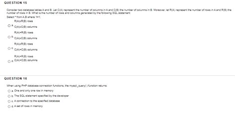 Solved Question 15 Consider Two Database Tables A And B Let