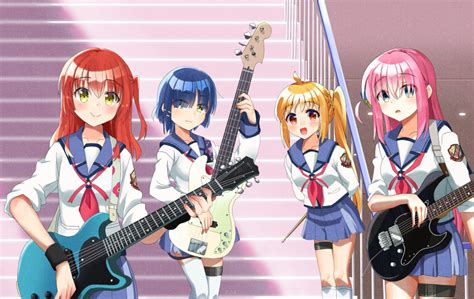 Safebooru 4girls Absurdres Ahoge Angel Beats Bass Guitar Blonde Hair