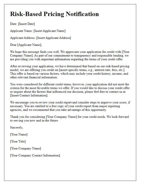 Letter Template For Risk Based Pricing Notice Free Samples In Pdf