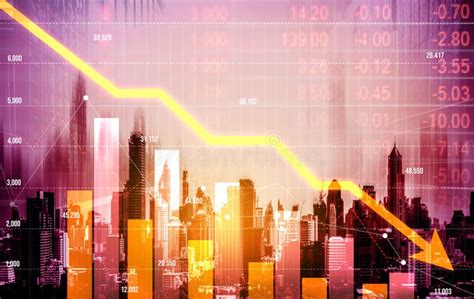 Declining Graphs Of A Stock Market Crash Overlap Modernistic City