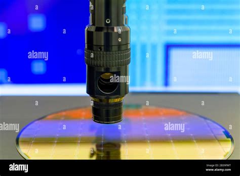 Silicon Wafer With Semiconductor Microchip On Machine Process Examining