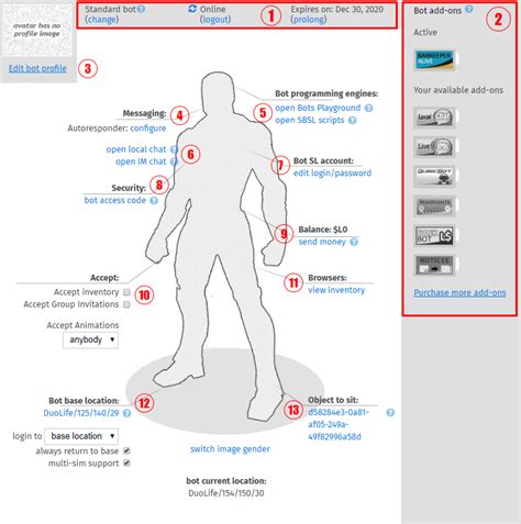 Personal Bot Control Panel Smartbots Documentation Second Life Bot