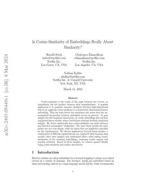 Is Cosine Similarity Of Embeddings Really About Similarity Pdf