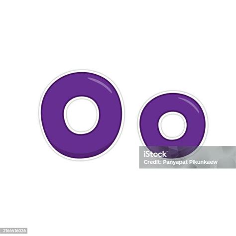 보라색 편지 O 대문자와 소문자 스티커 흰색 테두리와 그림자의 벡터 일러스트 레이 션 3차원 형태에 대한 스톡 벡터 아트 및