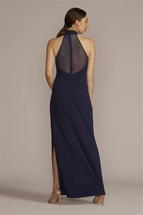 Stretch Crepe Halter Sheath Dress With Side Slit Davids Bridal