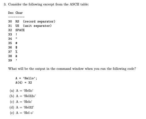 Solved 3 Consider The Following Excerpt From The ASCII Chegg Com