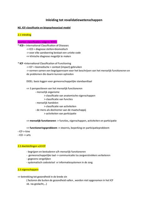 Sv H2 Samenvatting Introductie Tot Revalidatie En Kinesitherapie