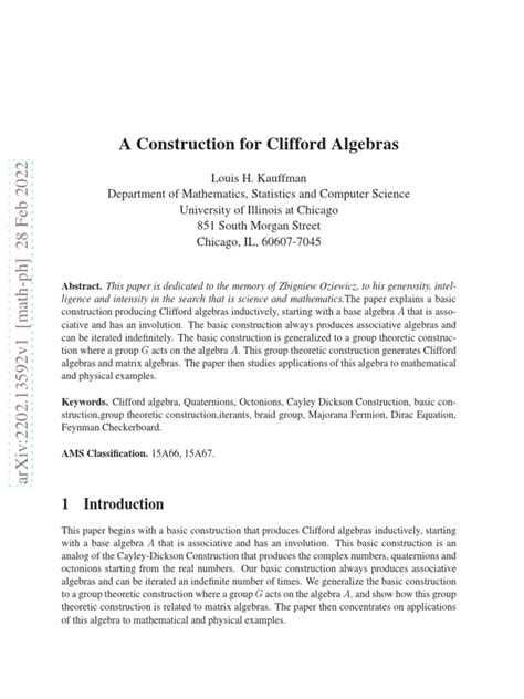 A Construction For Clifford Algebras Pdf Matrix Mathematics
