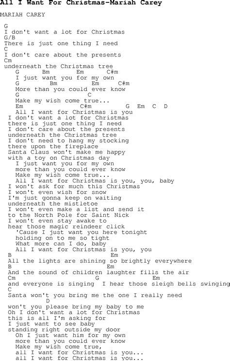 Christmas Carol Song Lyrics With Chords For All I Want For Christmas