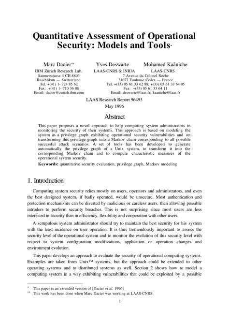 pdf quantitative assessment of operational security models and tools