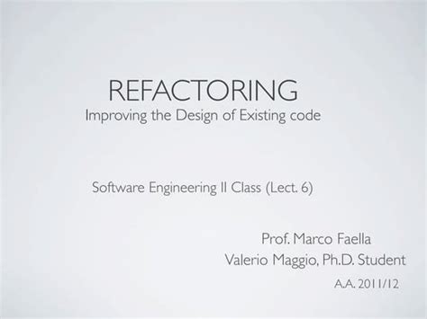 Refactoring An Introduction Ppt