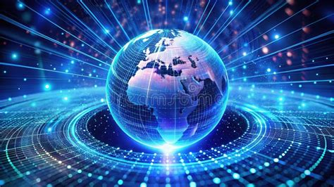 A Retrofuturistic 3d Earth Globe Immersed In A Network Of Binary Code And Digital Data Streams