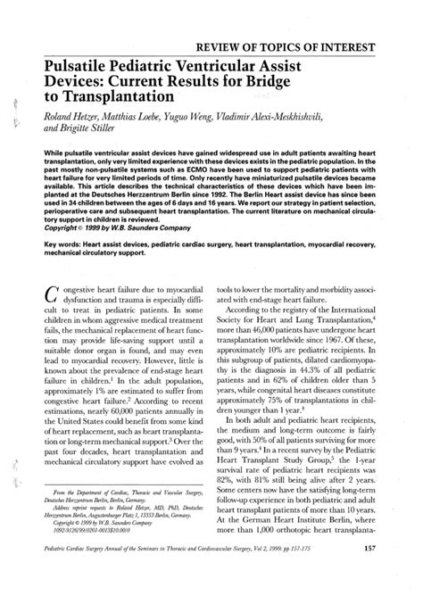 Pdf Pulsatile Pediatric Ventricular Assist Devices Current Results For Bridge To Transplantation