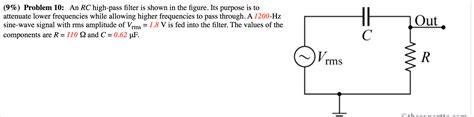 Solved 9 Problem 10 An RC High Pass Filter Is Shown I Chegg